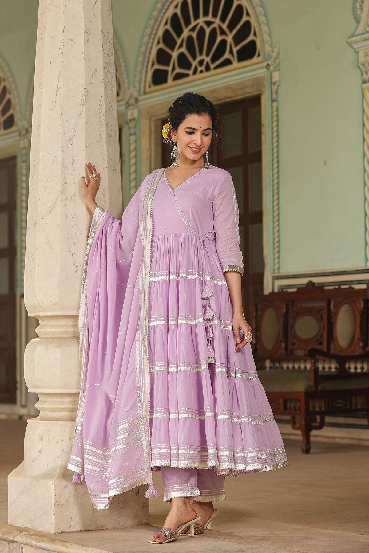 Qayamat Angrakha Layered Gota Lace Kurta - EverBloom India