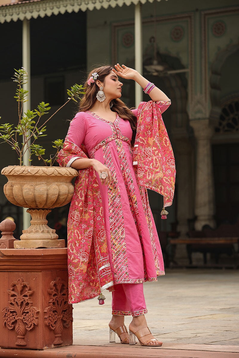Gulabsah's Pink Alia Cut Kurta Pant Set - EverBloom India