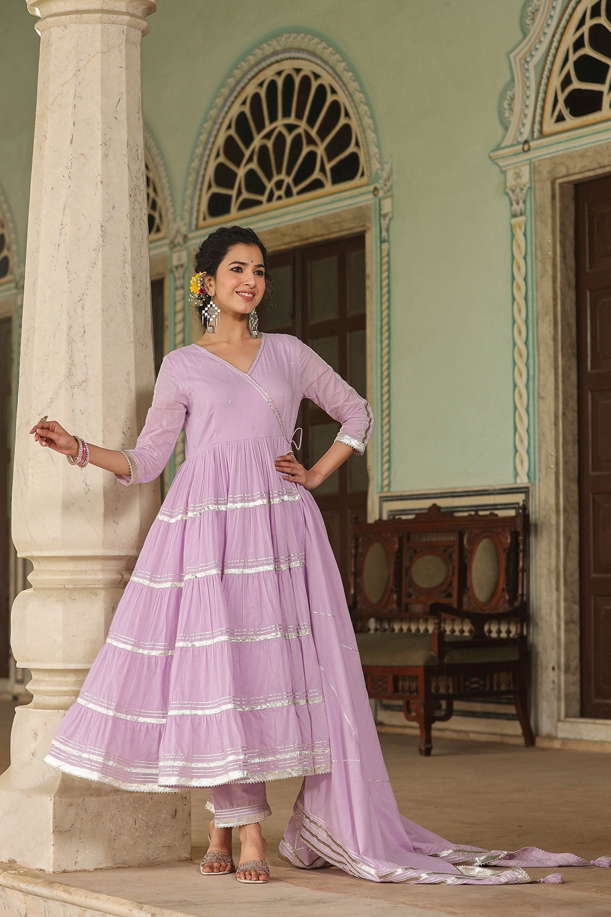 Qayamat Angrakha Layered Gota Lace Kurta - EverBloom India